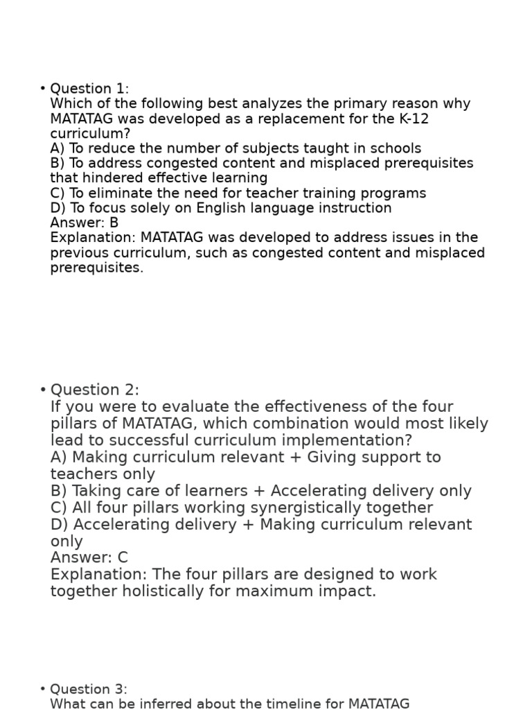 MATATAG Curriculum Analysis and Insights | PDF | Educational Assessment ...