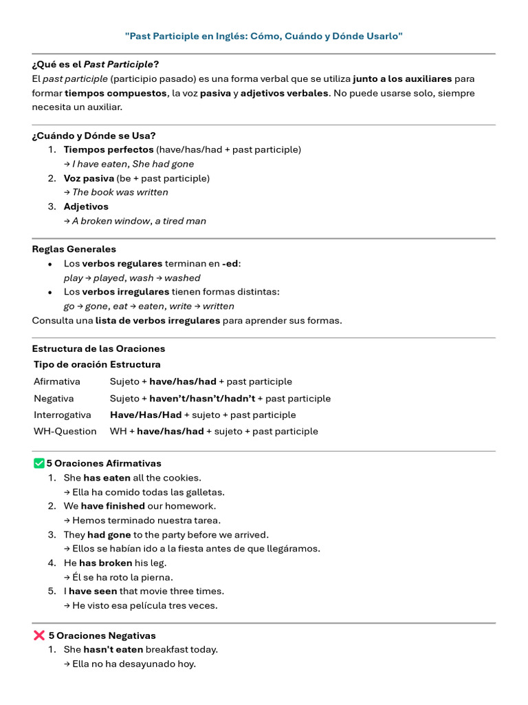 Past Participle | PDF | Verbo | Lingüística