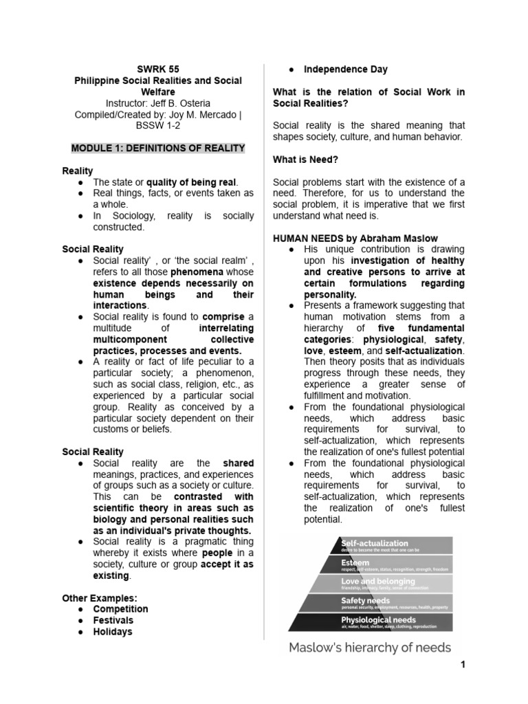 SWRK 55 - Philippine Social Realities and Social Welfare | PDF ...