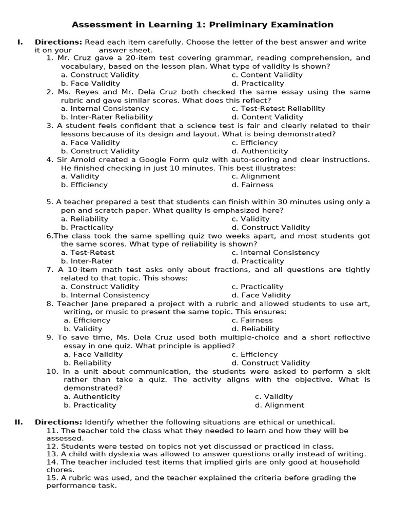 PRELIMS | PDF | Educational Assessment | Learning