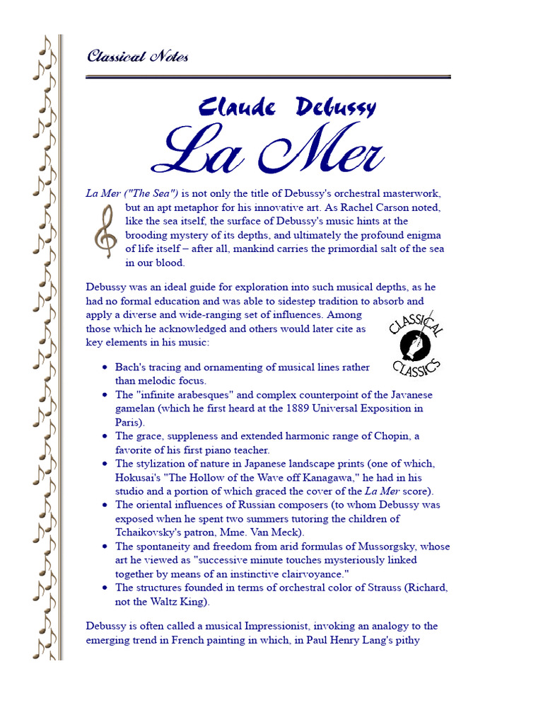 Classical Notes - Classical Classics - Debussy - La Mer, by Peter ...