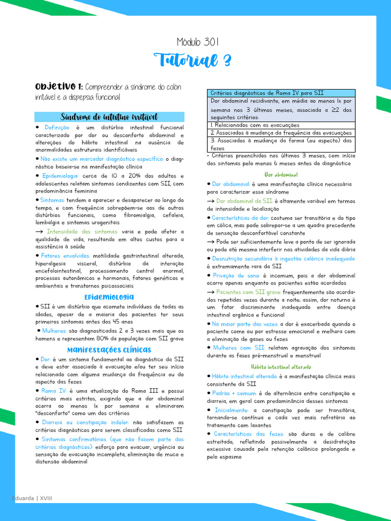 Módulo 301 - Tutorial 3 | PDF | Síndrome do intestino irritável ...