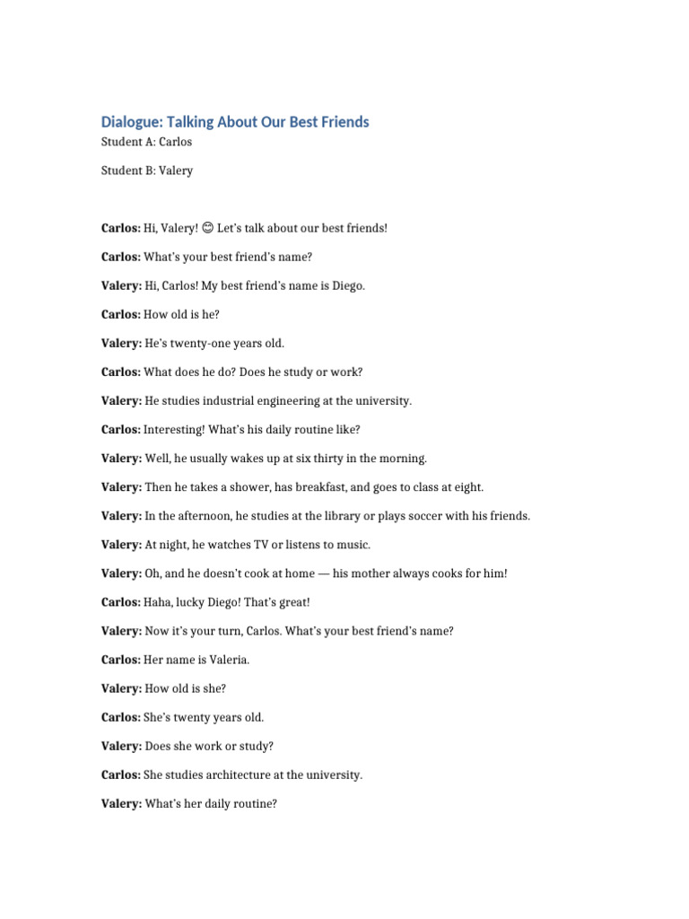 Dialogue Talking About Our Best Friends English Only Carlos Valery | PDF