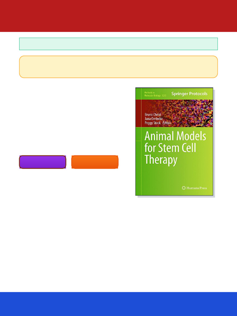 Animal Models for Stem Cell Therapy 1st Edition Bruno Christ ebook high quality edition | PDF ...