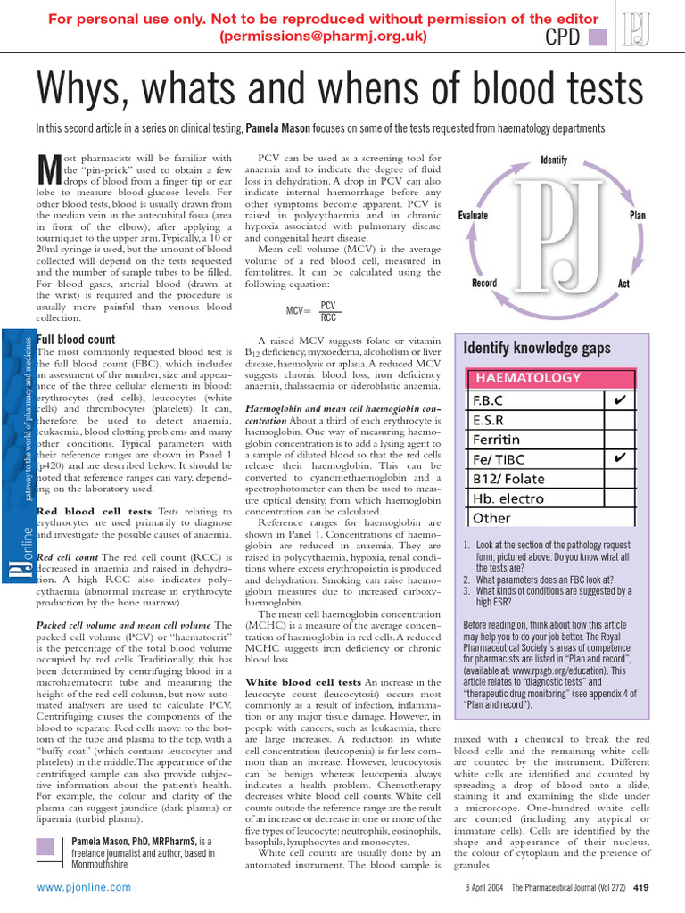 Haematology Tests | PDF | White Blood Cell | Anemia