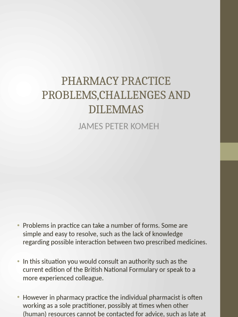 Pharmacy Practice Problems, Challenges | PDF | Pharmacist | Pharmacy