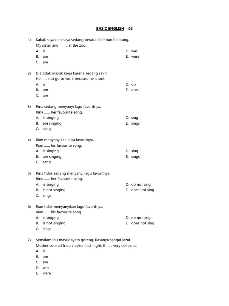 Basic English Grammar Exercises | PDF