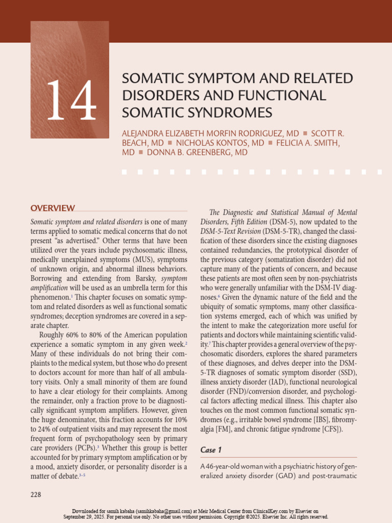 Somatic Symptom and Related Disorders and Functional Somatic Syndromes ...