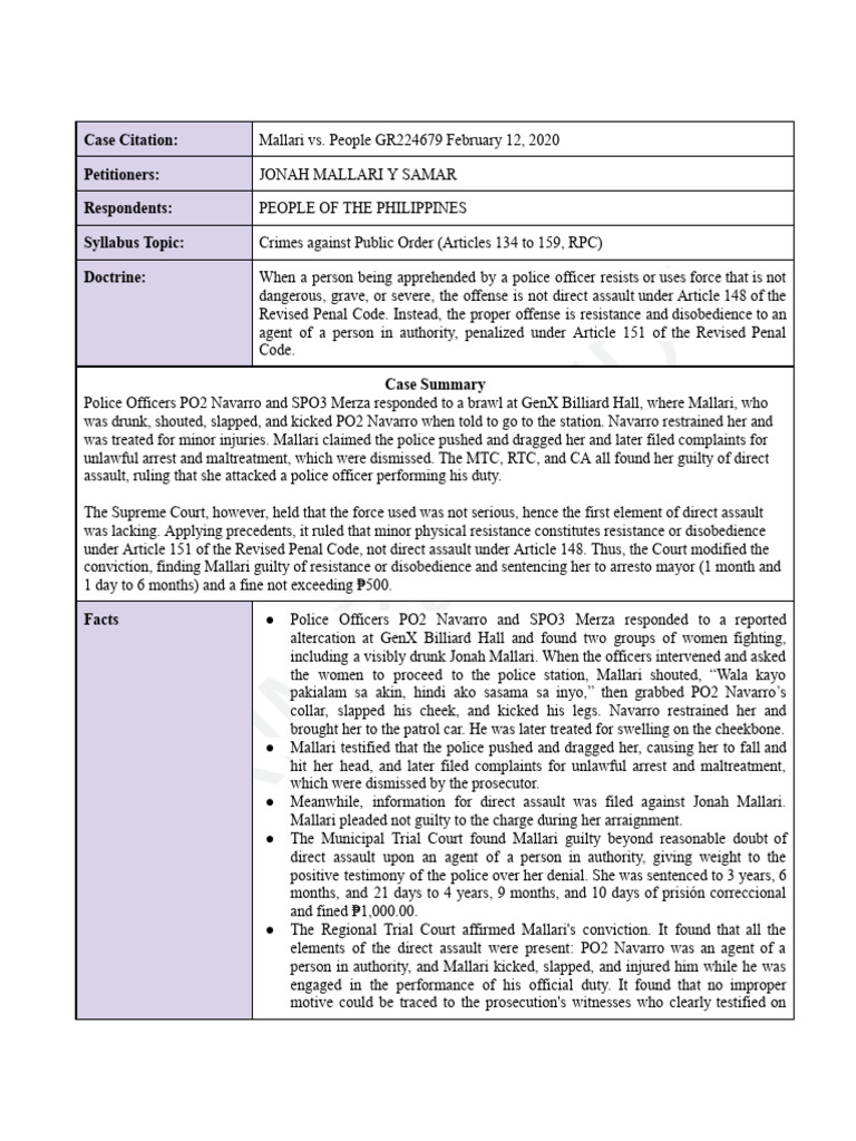 Mallari vs. People | PDF | Assault | Public Law