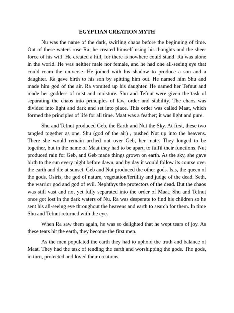 Egyptian Creation Myth | PDF