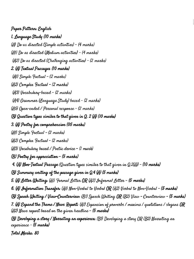 I - Semester English Paper Pattern | PDF