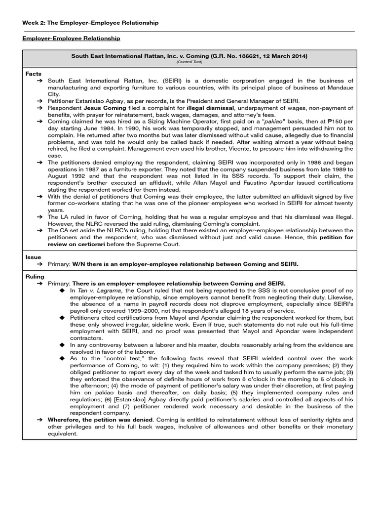 Labor - Additional Cases For W2 | PDF | Employment | Salary