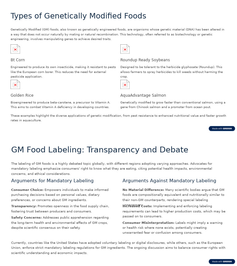 Types of Genetically Modified Foods | PDF | Genetically Modified Food ...