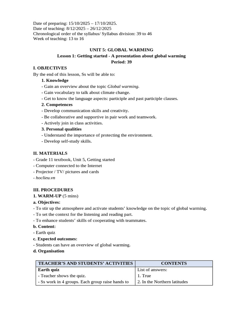 UNIT 5 - TA11 | PDF | Stress (Linguistics) | Climate Change