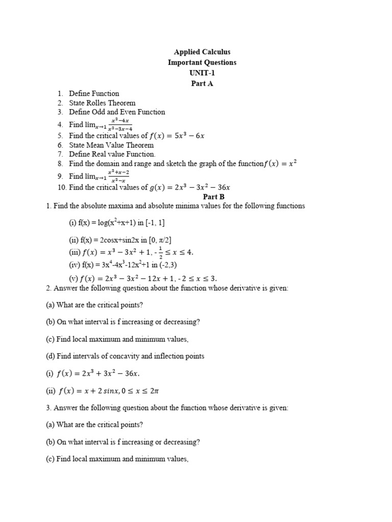 Important Applied Calculus Questions | PDF | Mathematical Analysis ...