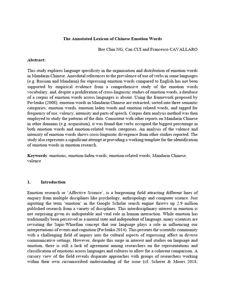 The Annotated Lexicon of Chinese Emotion Words | PDF | Part Of Speech ...
