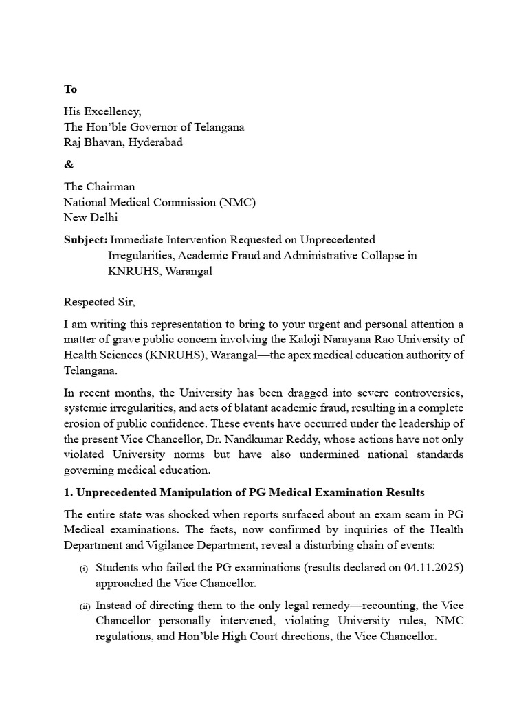 Letter To Governor and NMC Chairman | PDF | Corruption