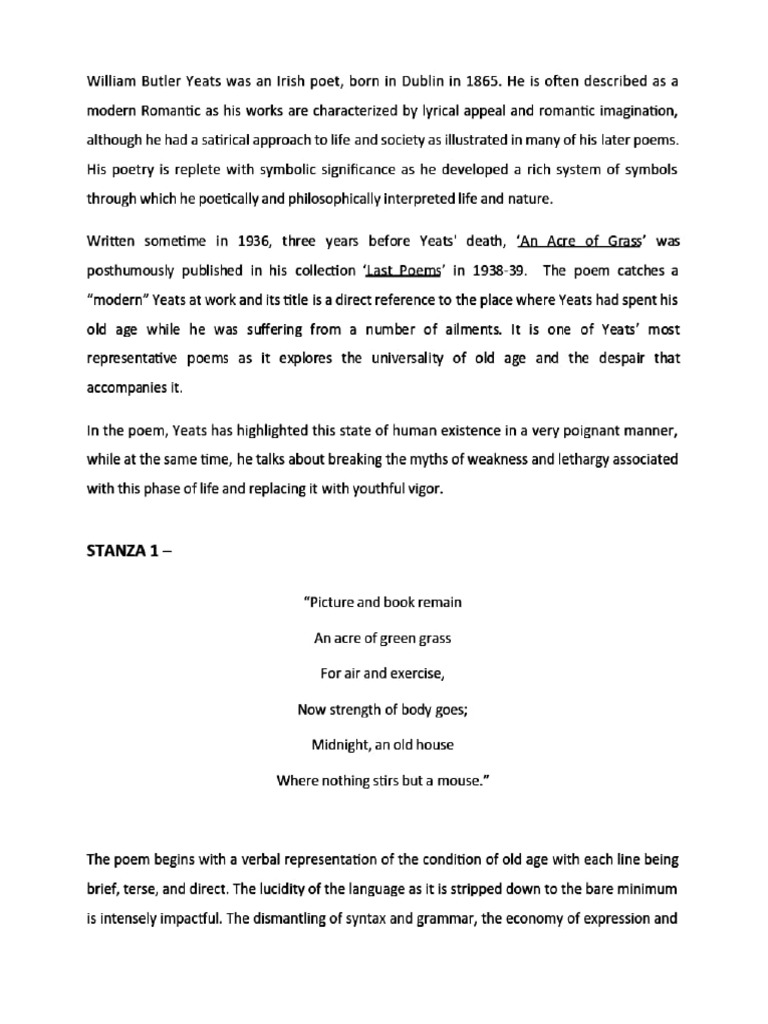 An Acre of Grass Critical Analysis | PDF