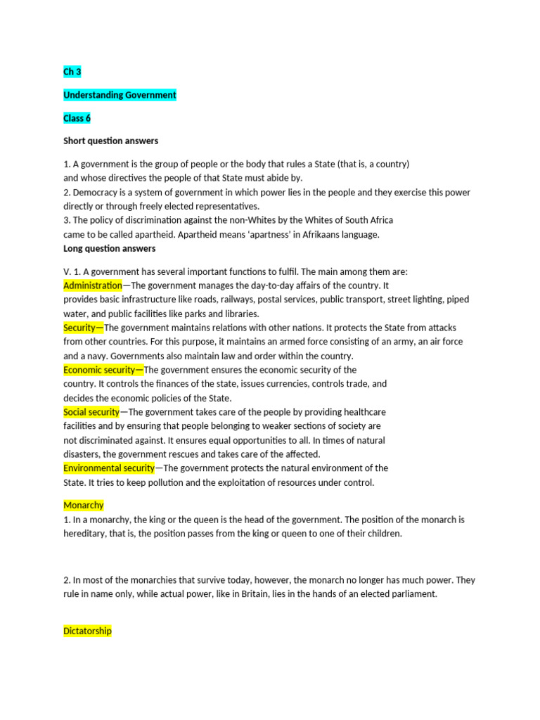 Government Types and Functions Explained | PDF | Suffrage | Apartheid