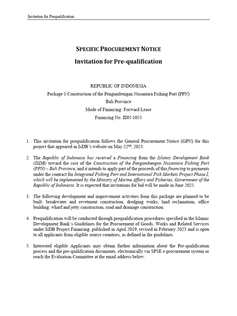 Prequalification for Fishing Port Construction | PDF