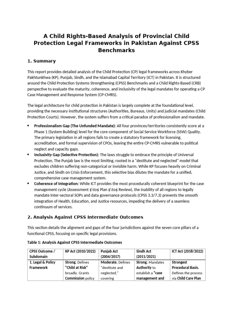 Analysis of Child Protection Legal Frameworks in Pakistan | PDF | U.S ...