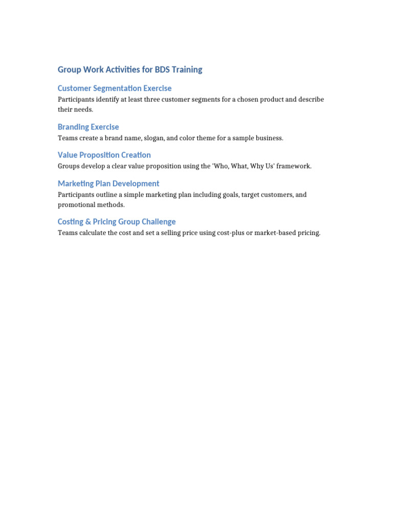 Group Work Activities BDS | PDF