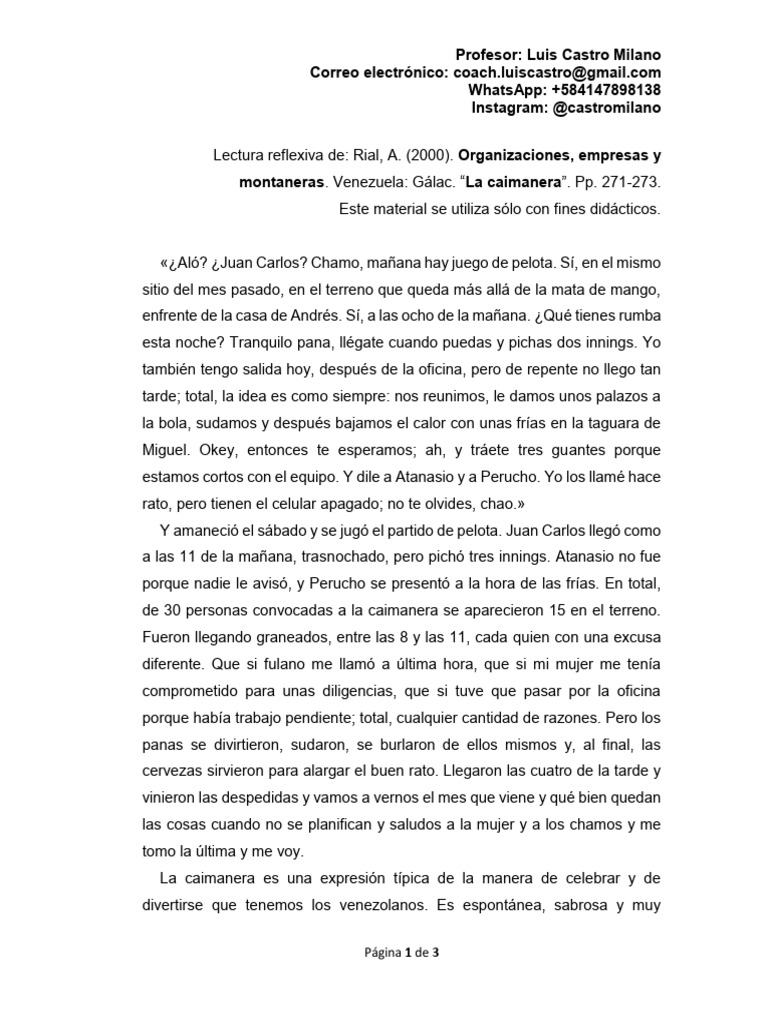 La Caimanera: Cultura y Trabajo en Venezuela | PDF