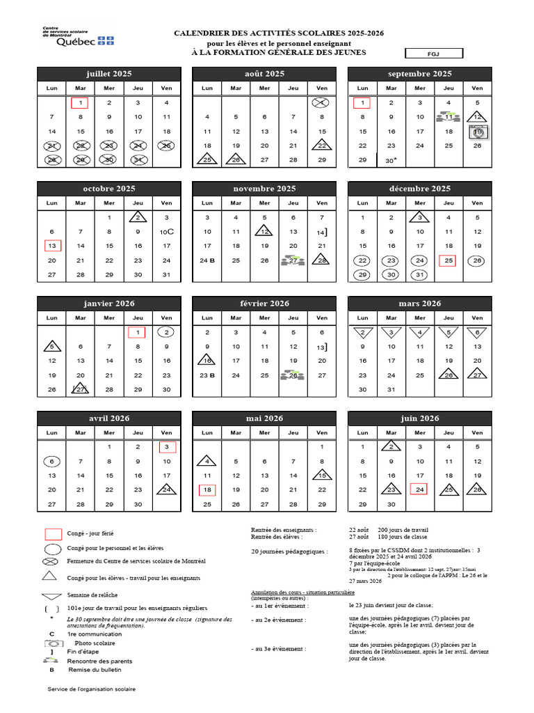 Calendrier Scolaire 2025-2026 FGJ | PDF