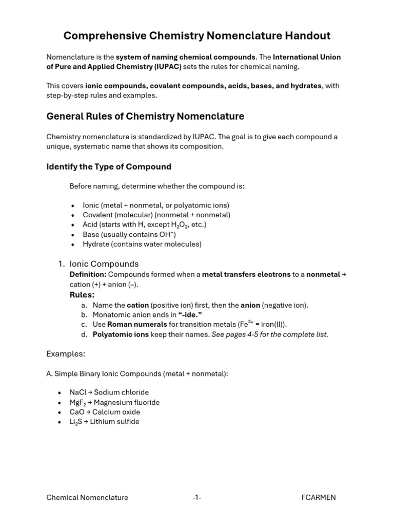 Chemical Nomenclature Guide | PDF | Ion | Chemical Compounds