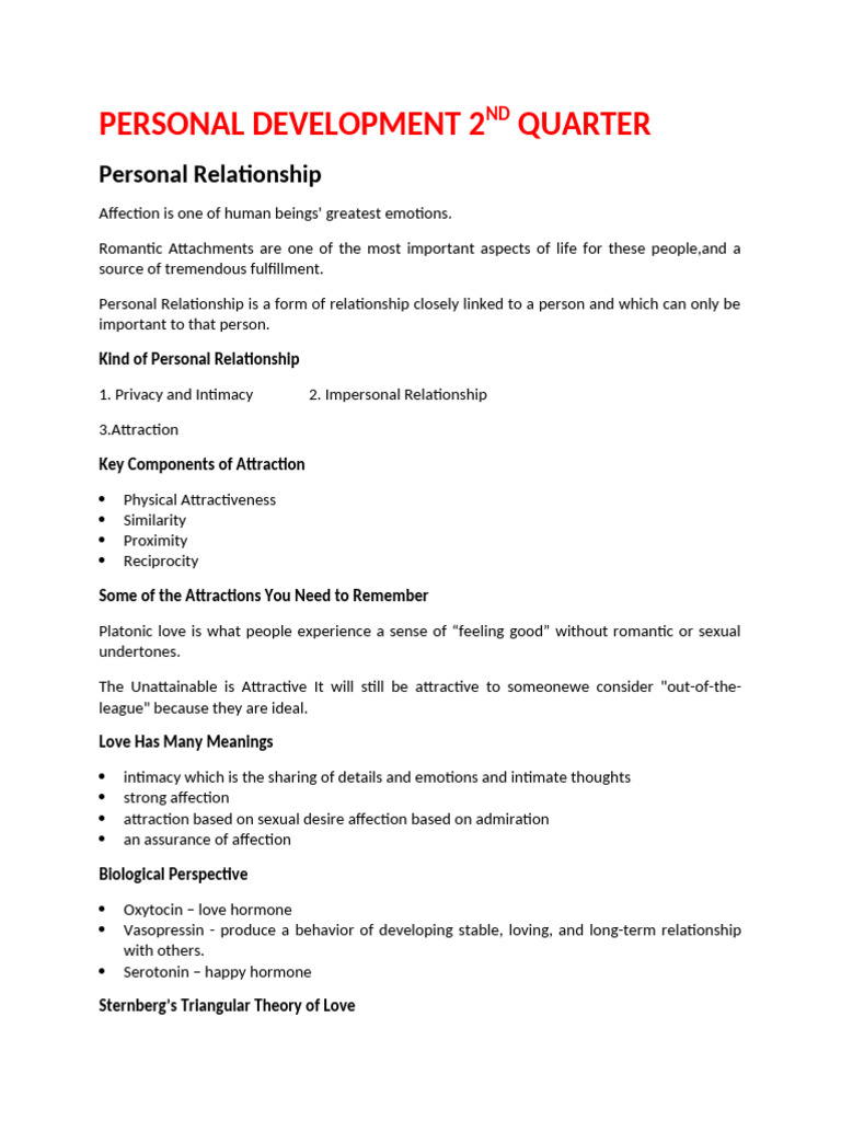 Personal Development 2ND Quarter | PDF | Intimate Relationships | Love