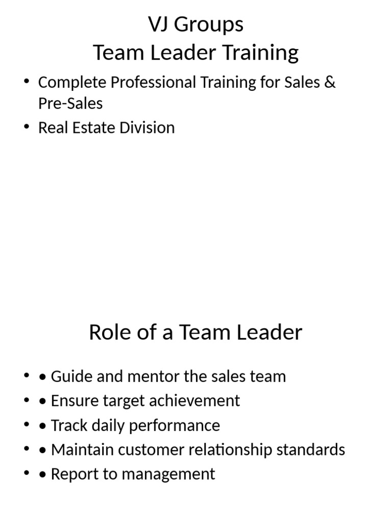 Team Leader Training for Real Estate Sales | PDF