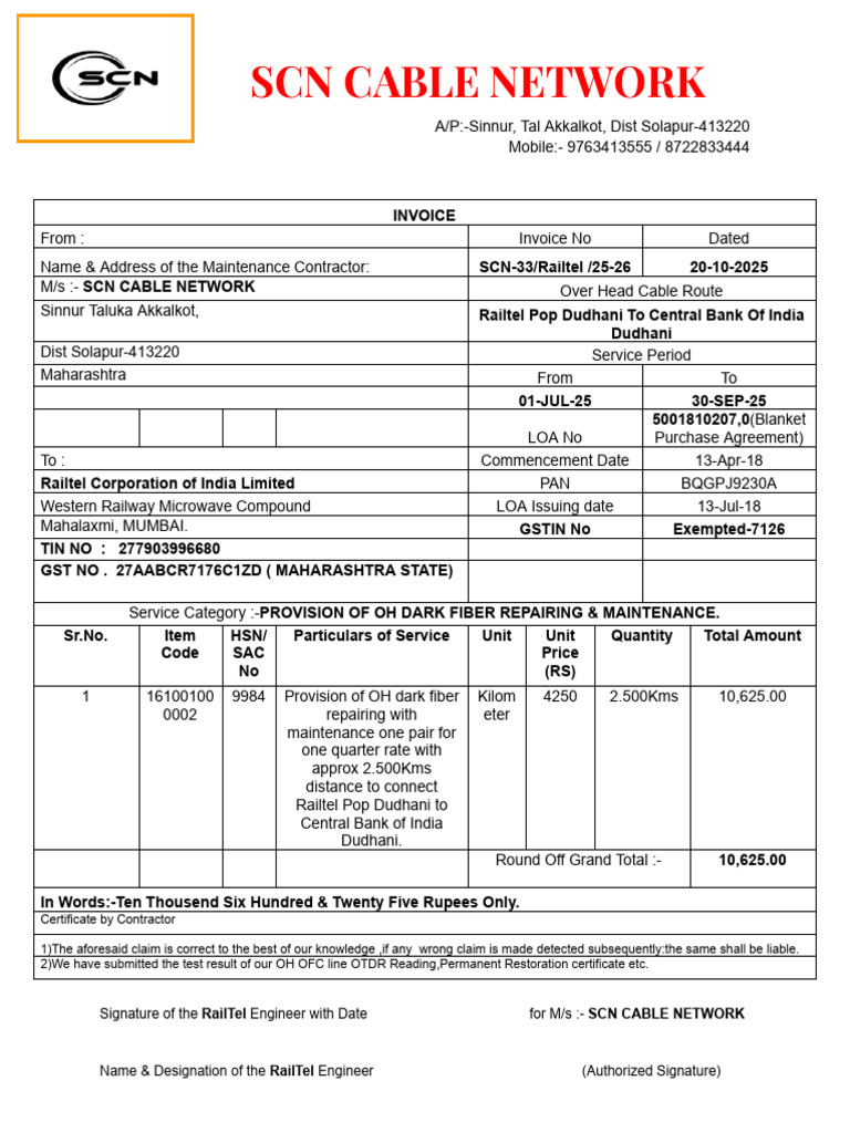 SCN Cable Network Invoice - 33 | PDF