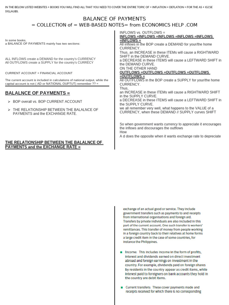 NOTES Class Lecture BALANCE OF PAYMENTS Important + Main Points | PDF ...