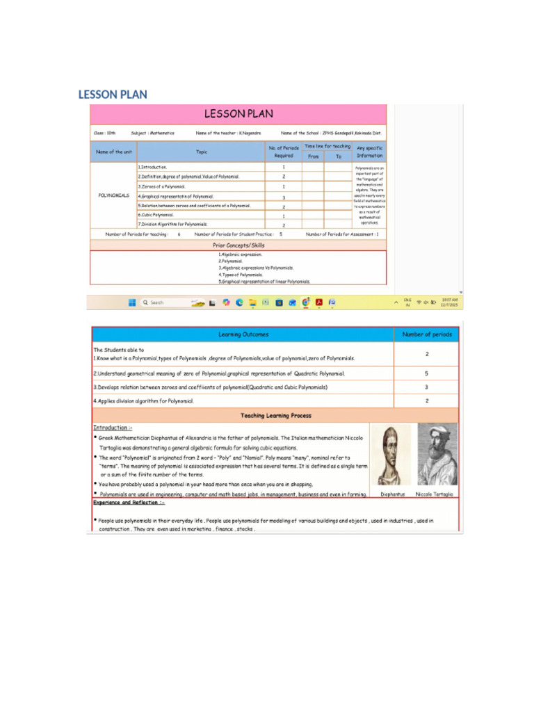 Polynomial Lesson Plan | PDF