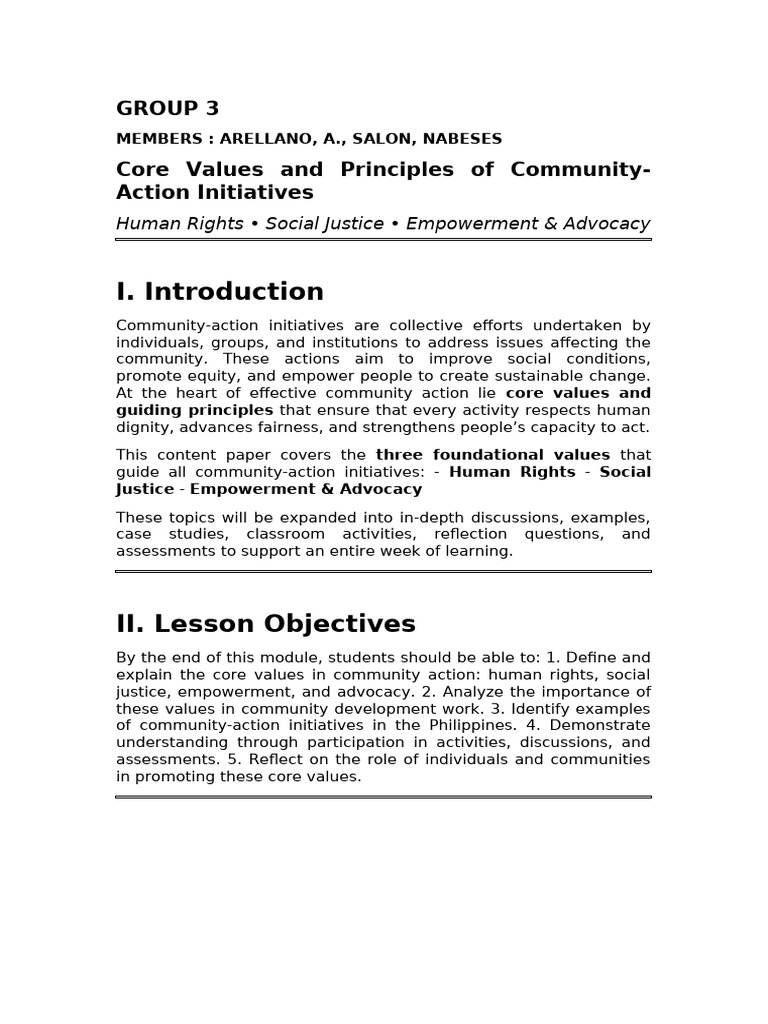 Core Values in Community Action | PDF | Empowerment | Social Justice