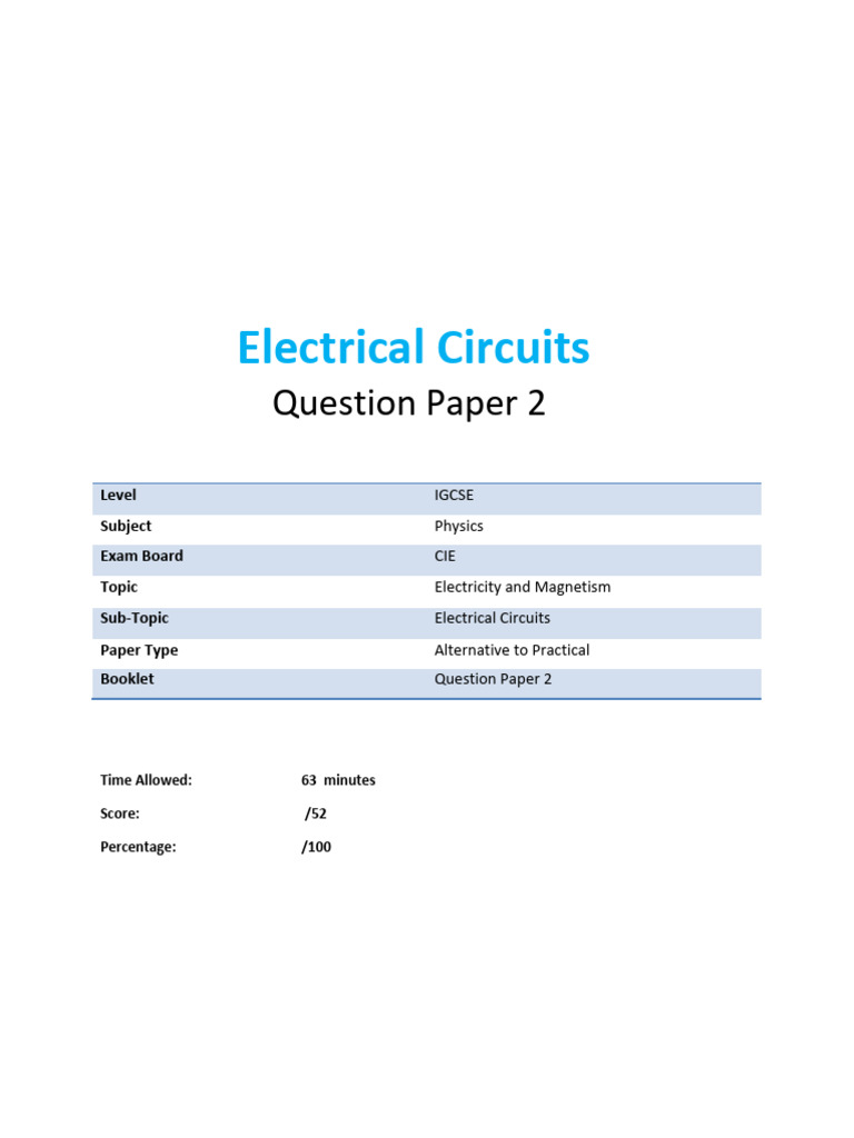 IGCSE Physics Electrical Circuits Exam | PDF | Series And Parallel ...