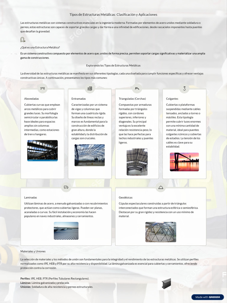 Tipos de Estructuras Metalicas Clasificacion y Aplicaciones | PDF ...
