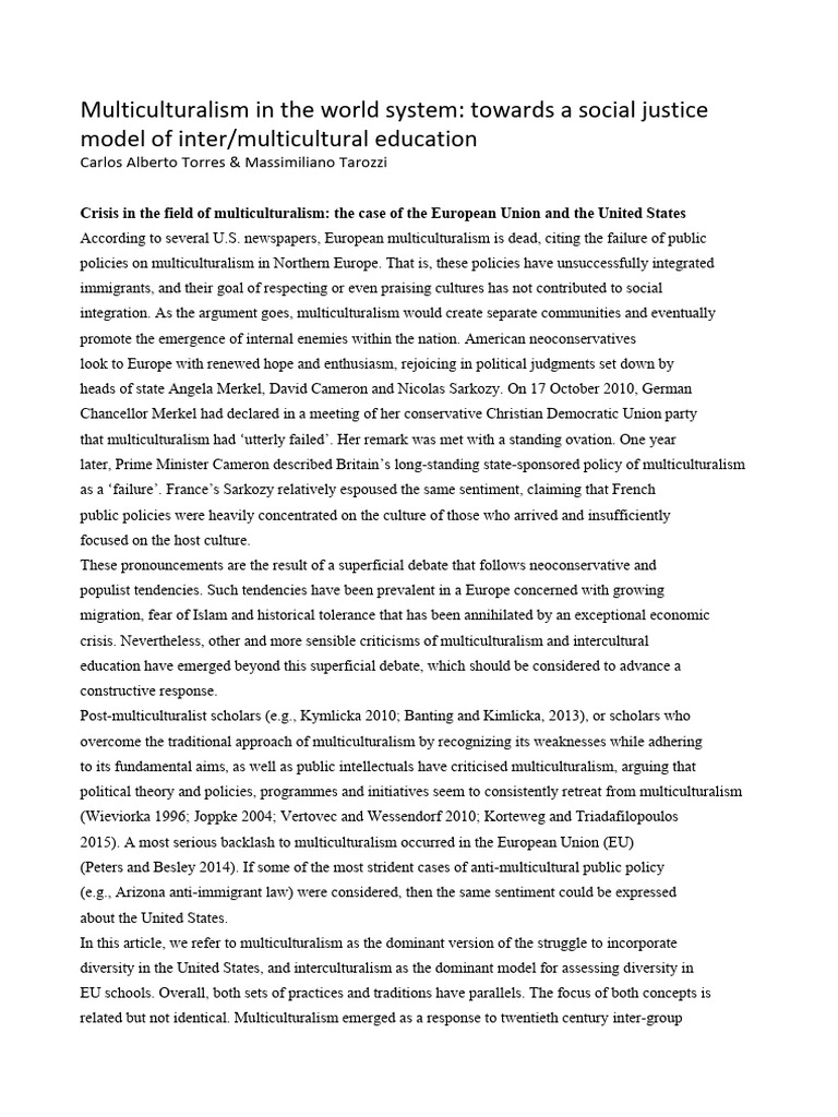 Multiculturalism in The World System: Towards A Social Justice Model of ...