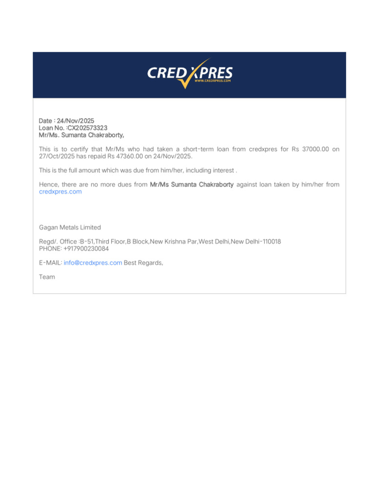 Cred Xpress Noc | PDF