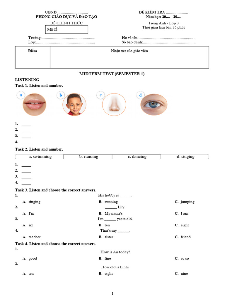 Grade 3 English Midterm Test Guide | PDF