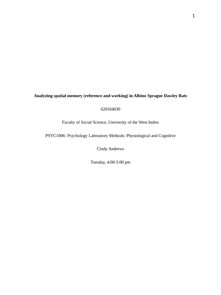 Spatial Memory in Albino Rats Study | PDF | Memory | Working Memory