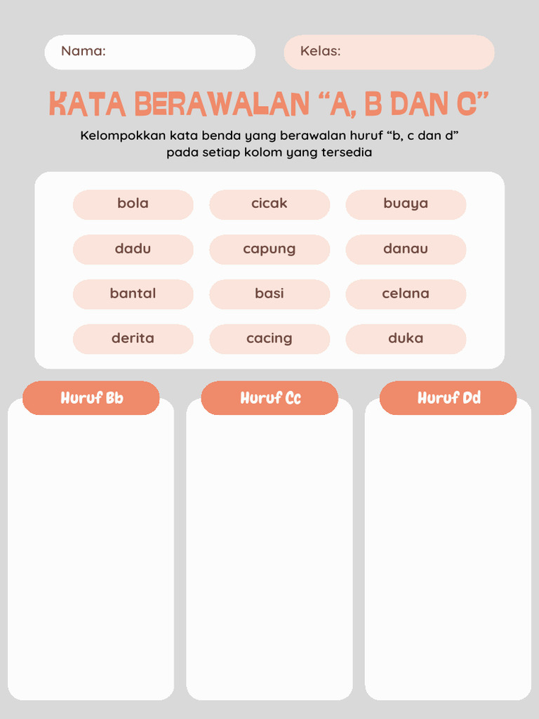 Kata Benda Awalan B, C, D untuk Anak | PDF