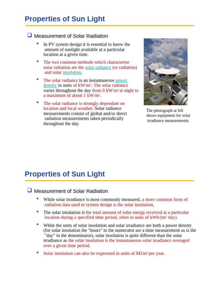 Properties of Sunlight | PDF | Band Gap | Photovoltaic System