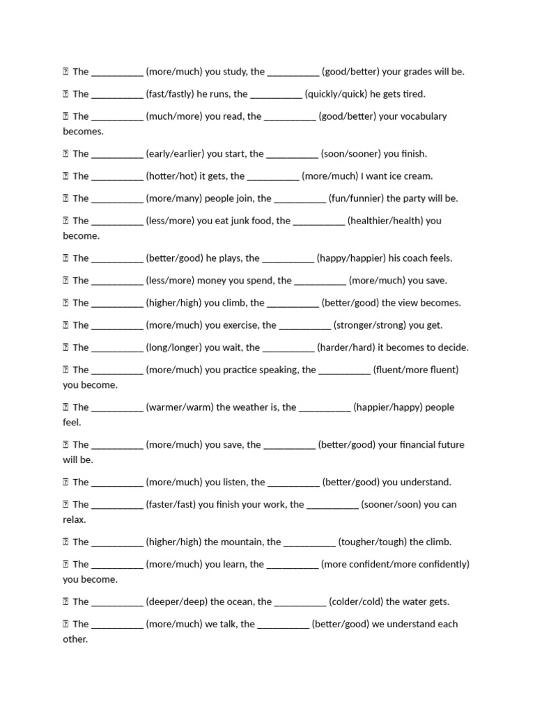 Comparative Sentence Structures Practice | PDF | Cognition | Learning