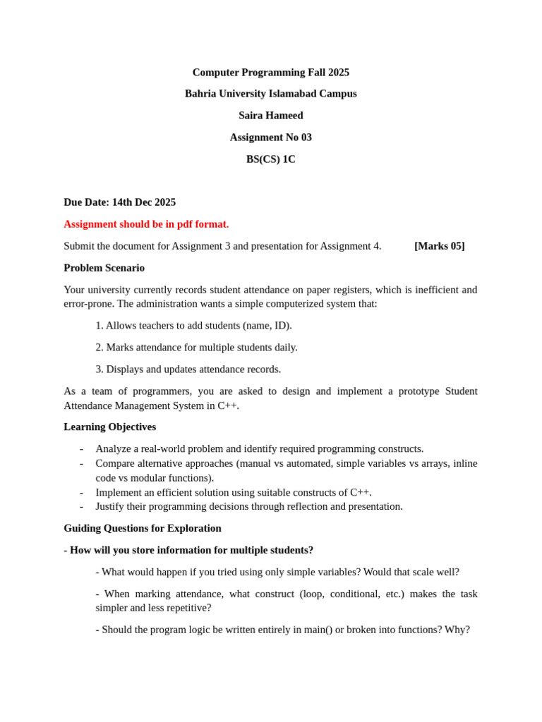 Saira CP Assignment 3 Fall 2025 02122025 125119pm | PDF | Computer ...