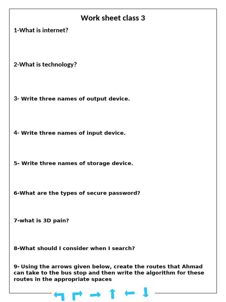 Class 3 Technology and Internet Worksheet | PDF