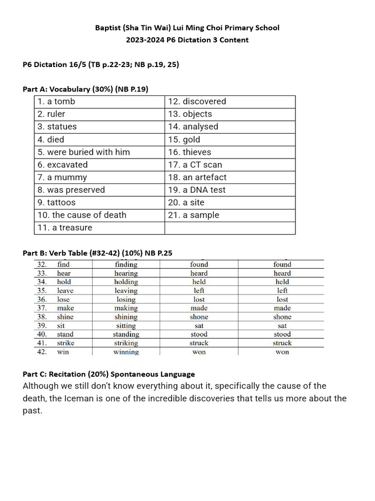 P6 Dictation 3 Content Overview | PDF