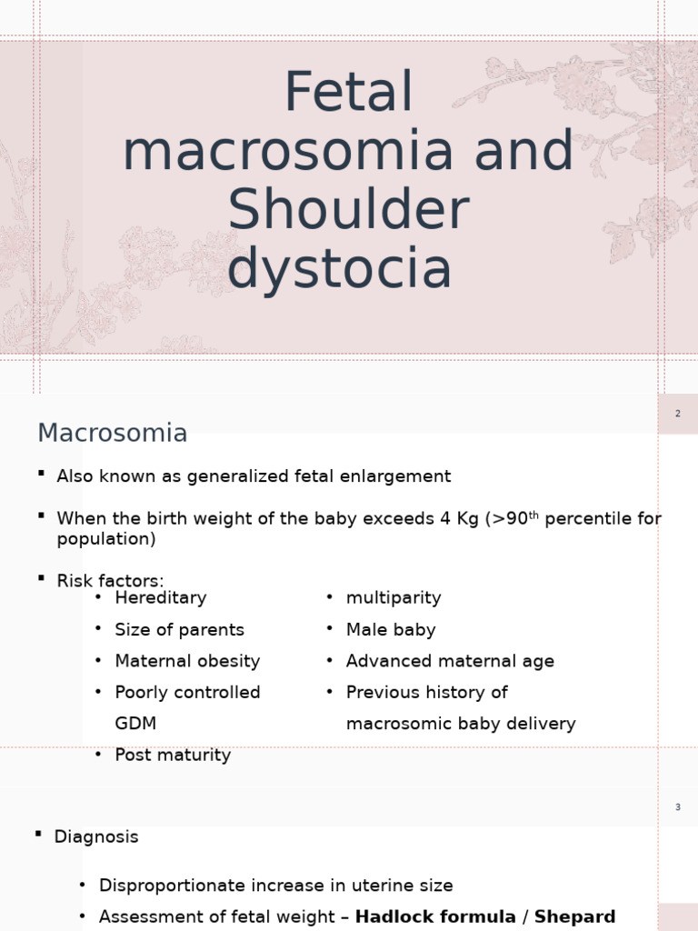 Fetal Macrosomia and Shoulder Dystocia 1 | PDF | Childbirth | Pelvis