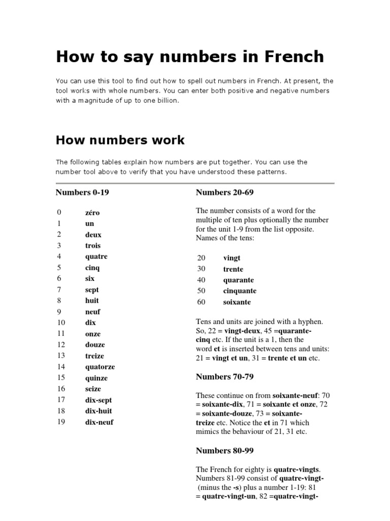 How To Say Numbers in French | PDF | Grammar | Cognitive Science