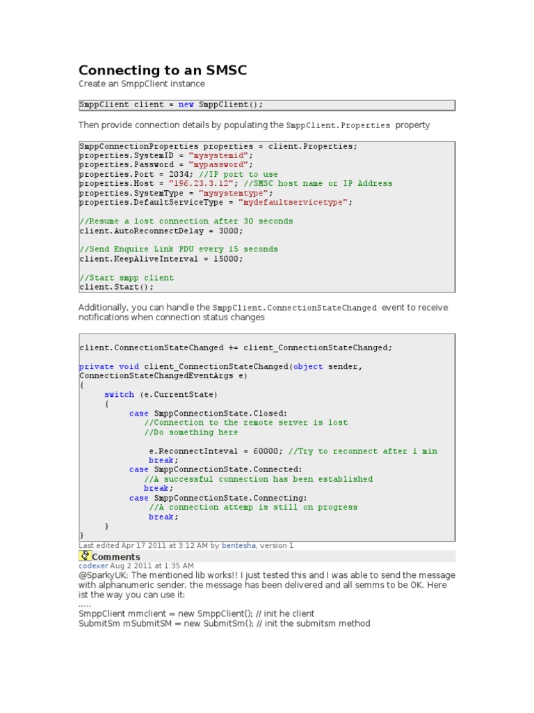 Connecting To An SMSC | PDF | Short Message Service | Port (Computer ...